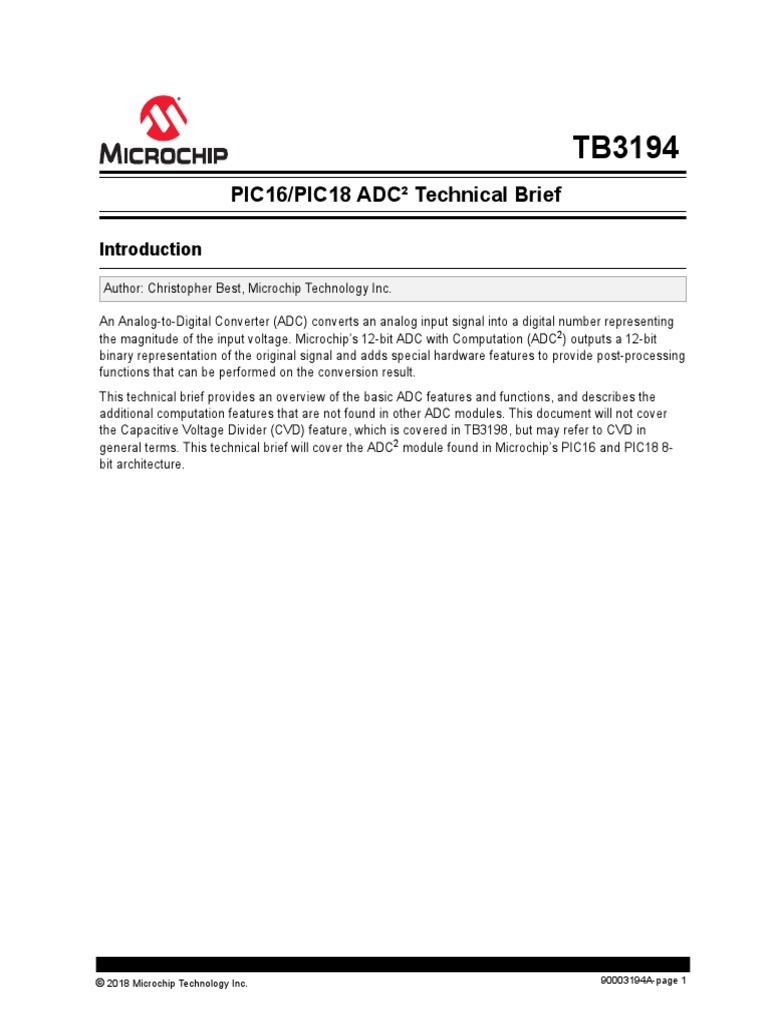 PIC16/PIC18 ADC Technical Brief: 2018 Microchip Technology Inc ...