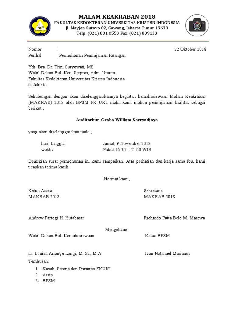 Surat Peminjaman Ruangan | PDF