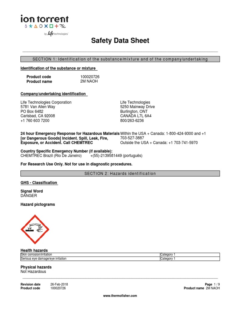 Safety Data Sheet: Revision Date Page 1 / 9 Product Code Product Name ...