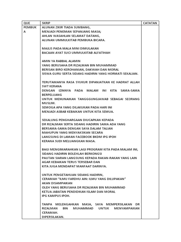 Skrip Program Ceramah | PDF