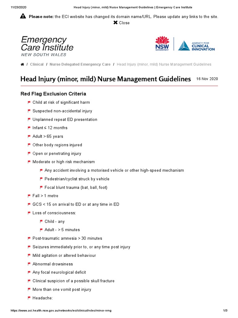Head Injury (Minor, Mild) Nurse Management Guidelines - Emergency Care ...