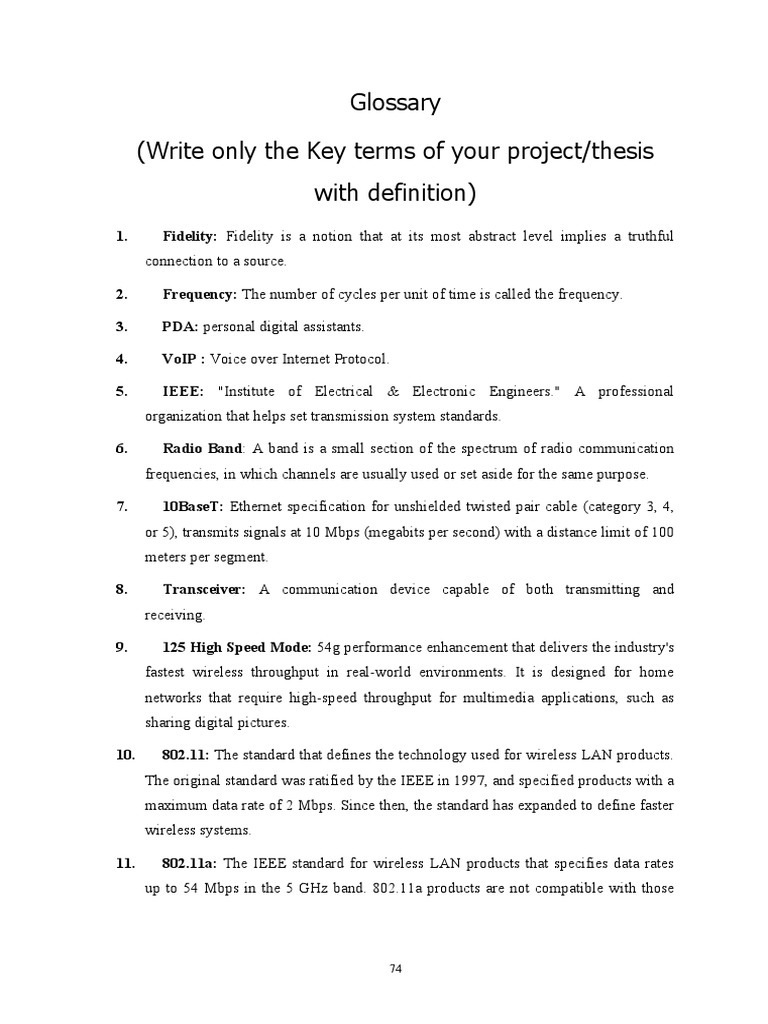 Glossary (Write Only The Key Terms of Your Project/thesis With ...