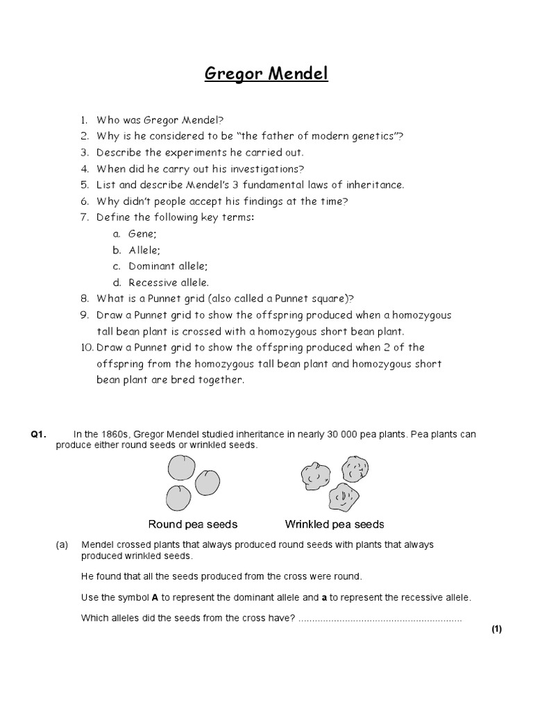 Gregor Mendel: Q1. in The 1860s, Gregor Mendel Studied Inheritance in ...