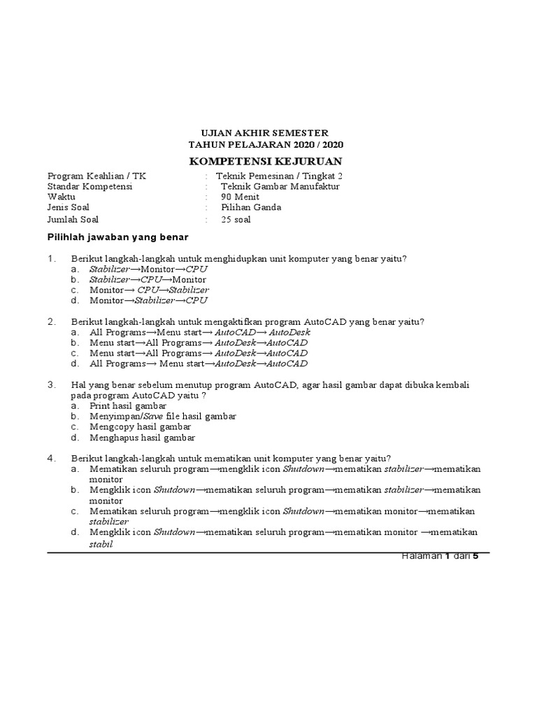 Soal Uas Ganjil Teknik-Gambar-Manufaktur Sahrul Kelas 2 | PDF | Metode & Bahan Ajar | Seni