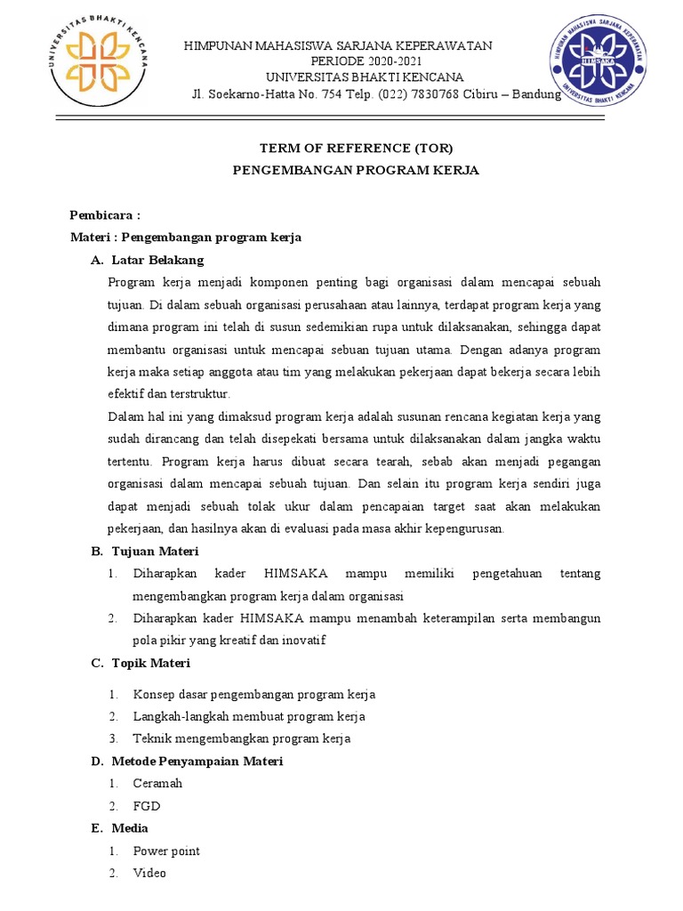 Tor Pengembangan Program Kerja | PDF