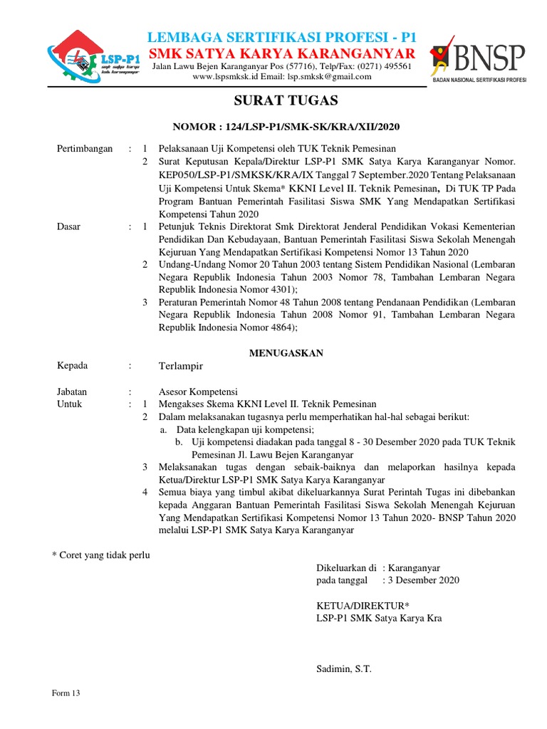 Surat Tugas Asesor TP | PDF