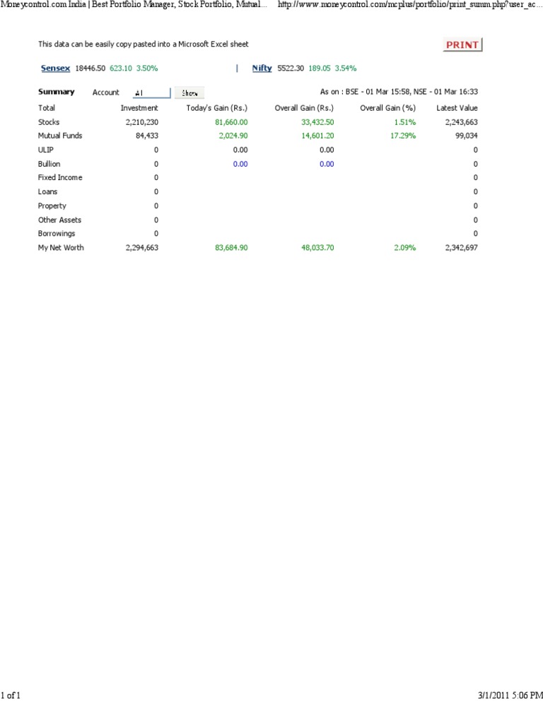 Moneycontrol Portfolio Summary Report | PDF