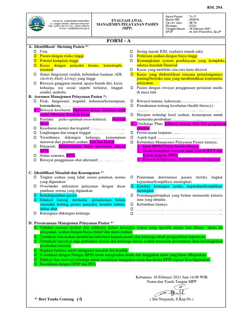 Contoh Form MPP RS Soedirman Kebumen | PDF
