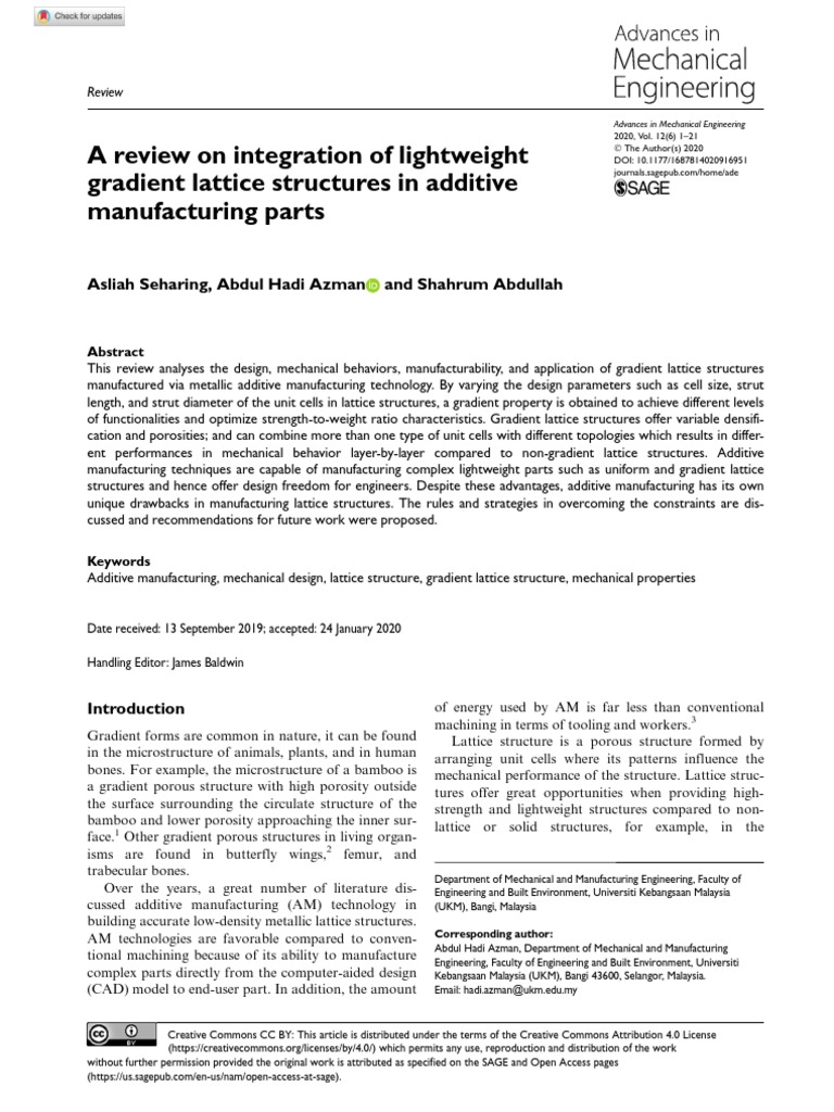 L-A Review On Integration of Lightweight Gradient Lattice Structures in ...