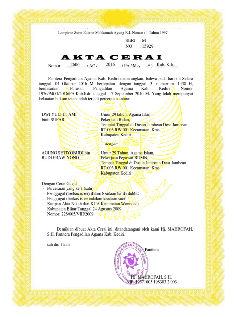 Akta Nikah Kab Kediri | PDF