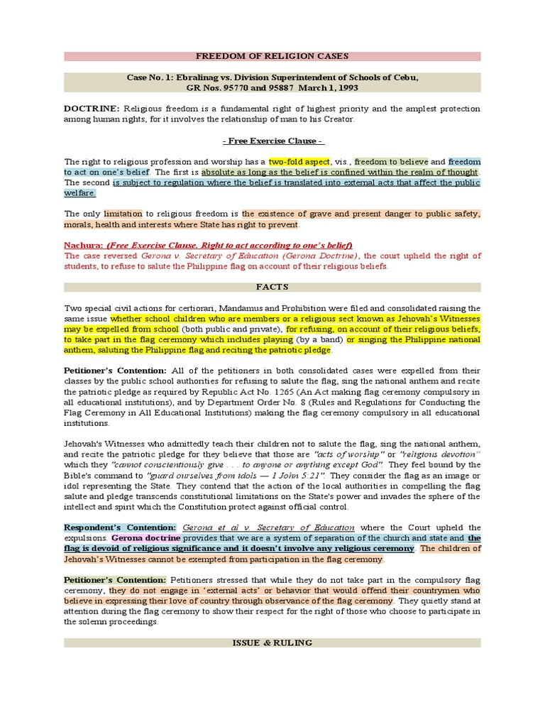 Module 7 (Cases) | PDF | Free Exercise Clause | Freedom Of Religion