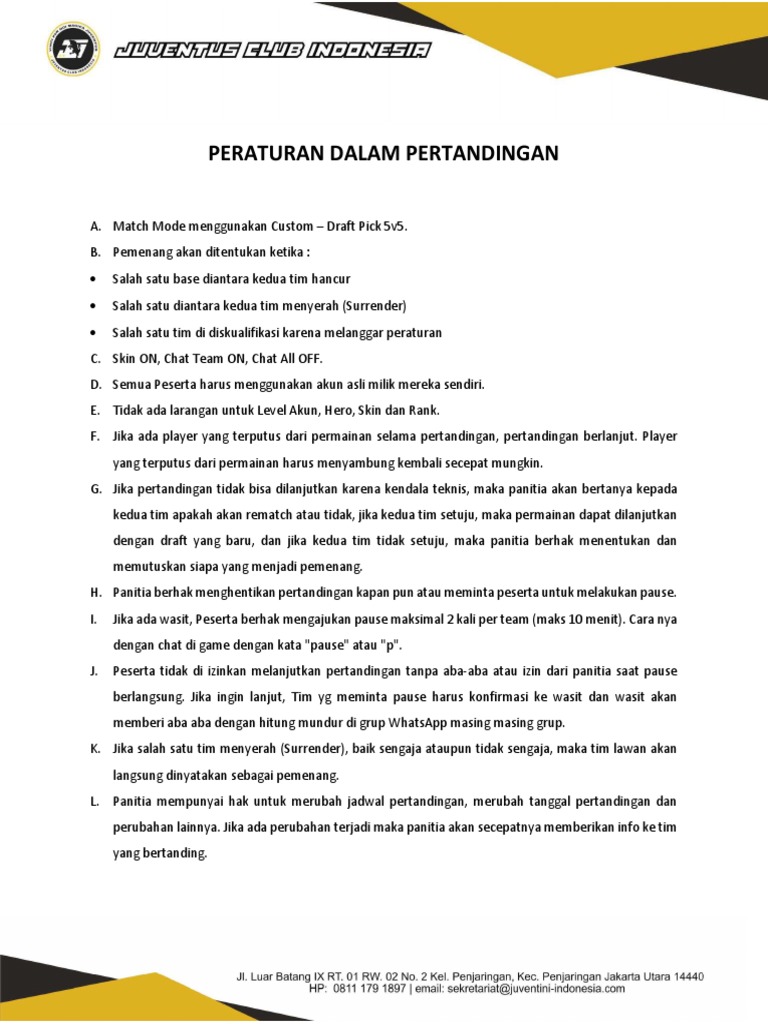 Peraturan Pertandingan Mobile Legend | PDF