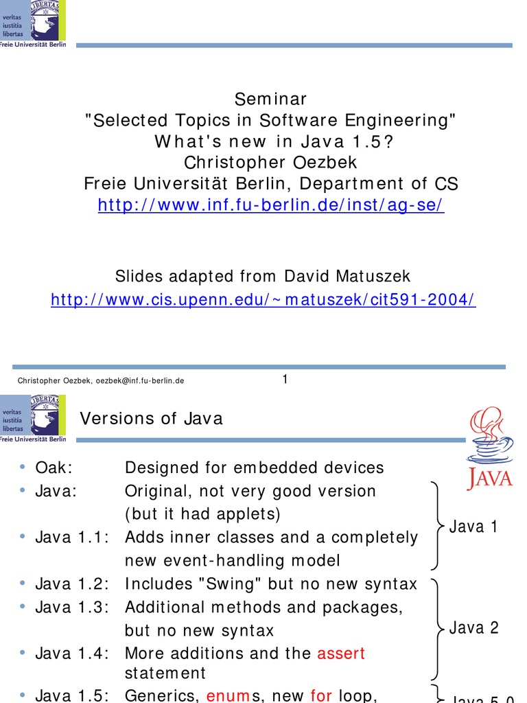 Seminar "Selected Topics in Software Engineering" Christopher Oezbek Freie Universität Berlin ...