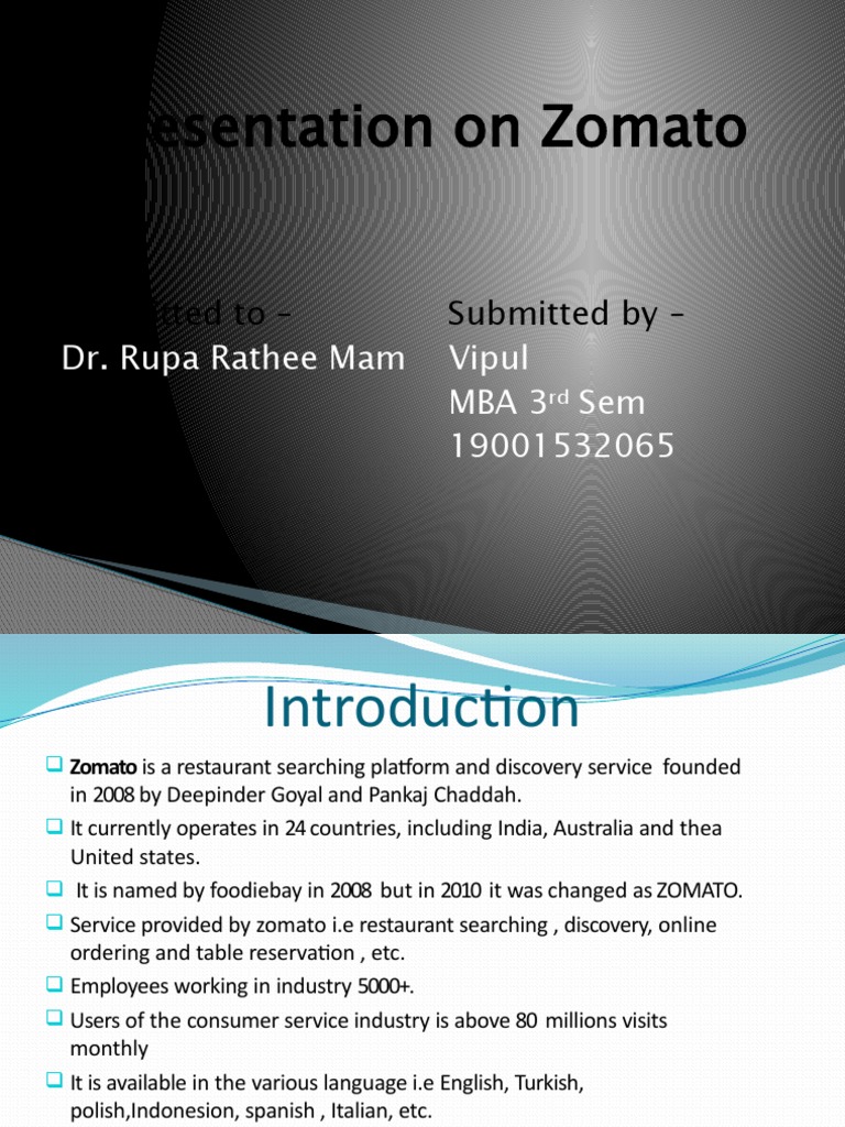 Presentation On Zomato | PDF | Business | Communication