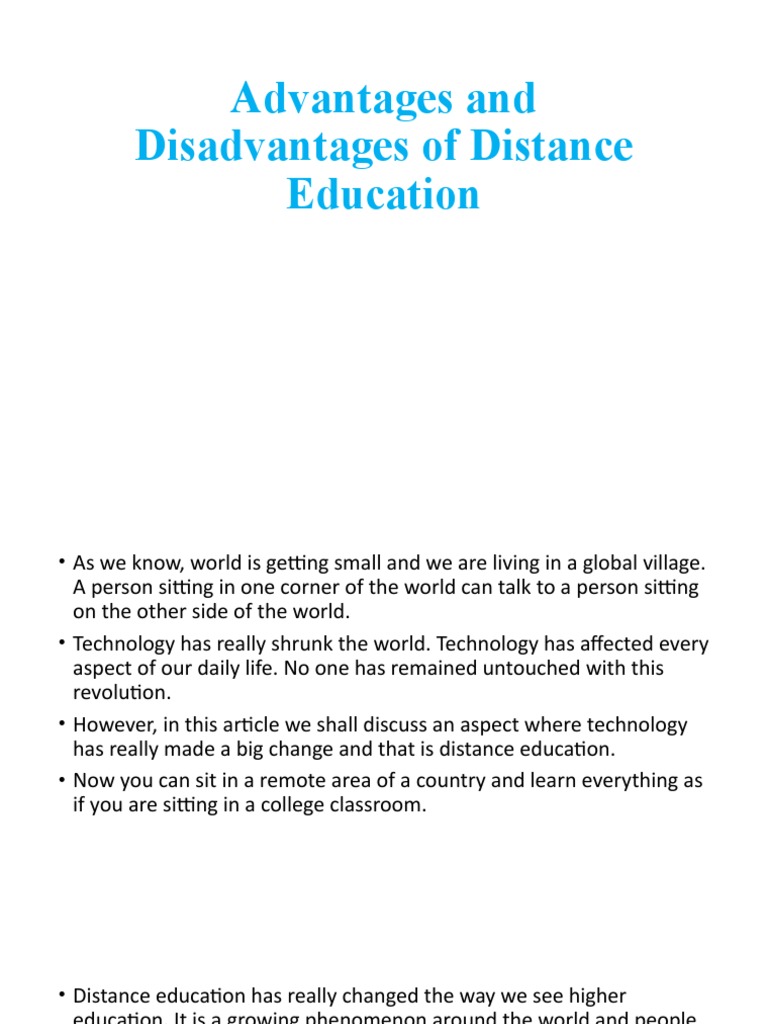 Advantages and Disadvantages of Distance Education Power Point ...