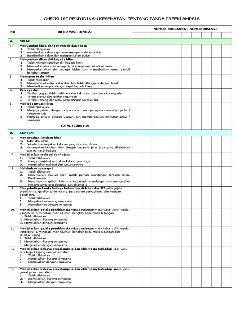 Checklist Deteksi Dini Preeklampsia | PDF