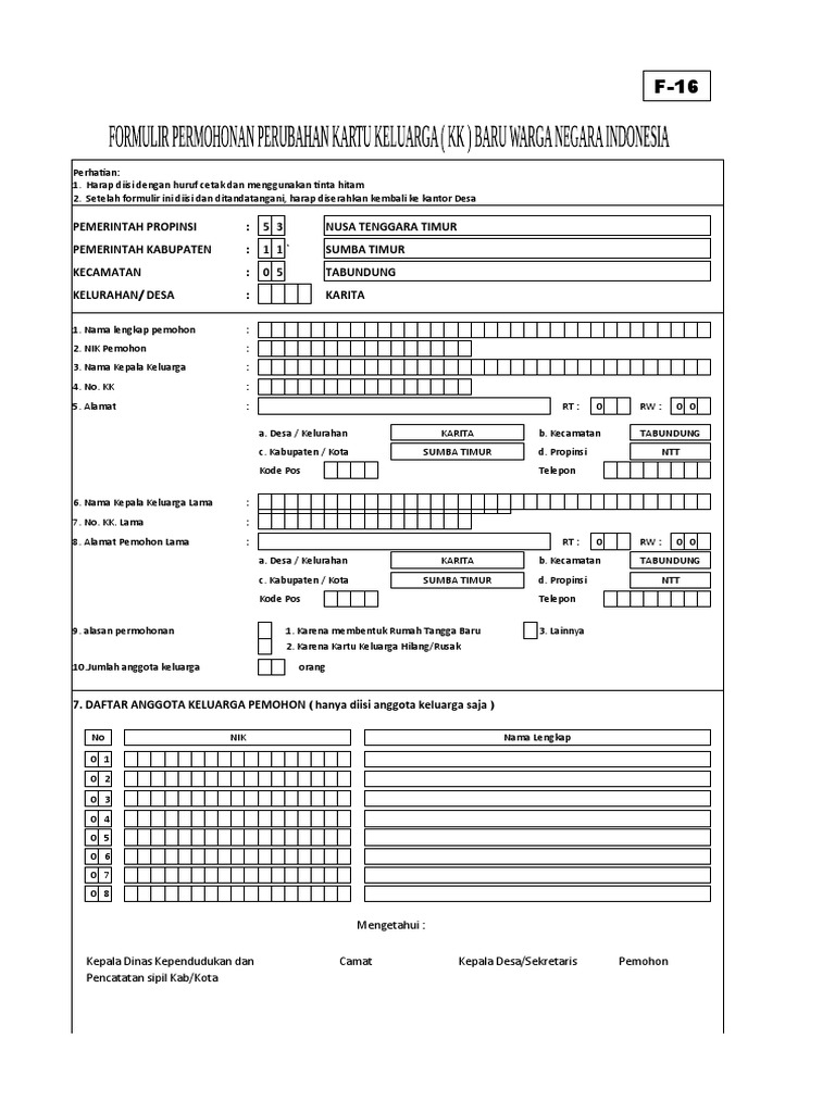 Formulir F2.01 untuk Sumba Timur | PDF