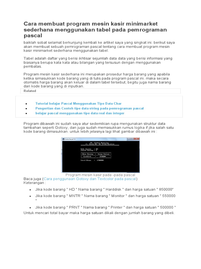 Program Kasir Pascal Sederhana | PDF