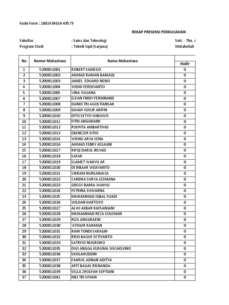 Rekap Presensi Perkuliahan | PDF