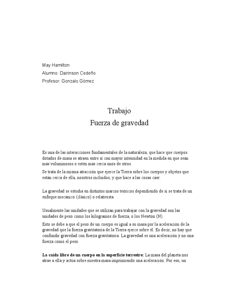 Fuerza de Gravedad | PDF | Gravedad | Peso