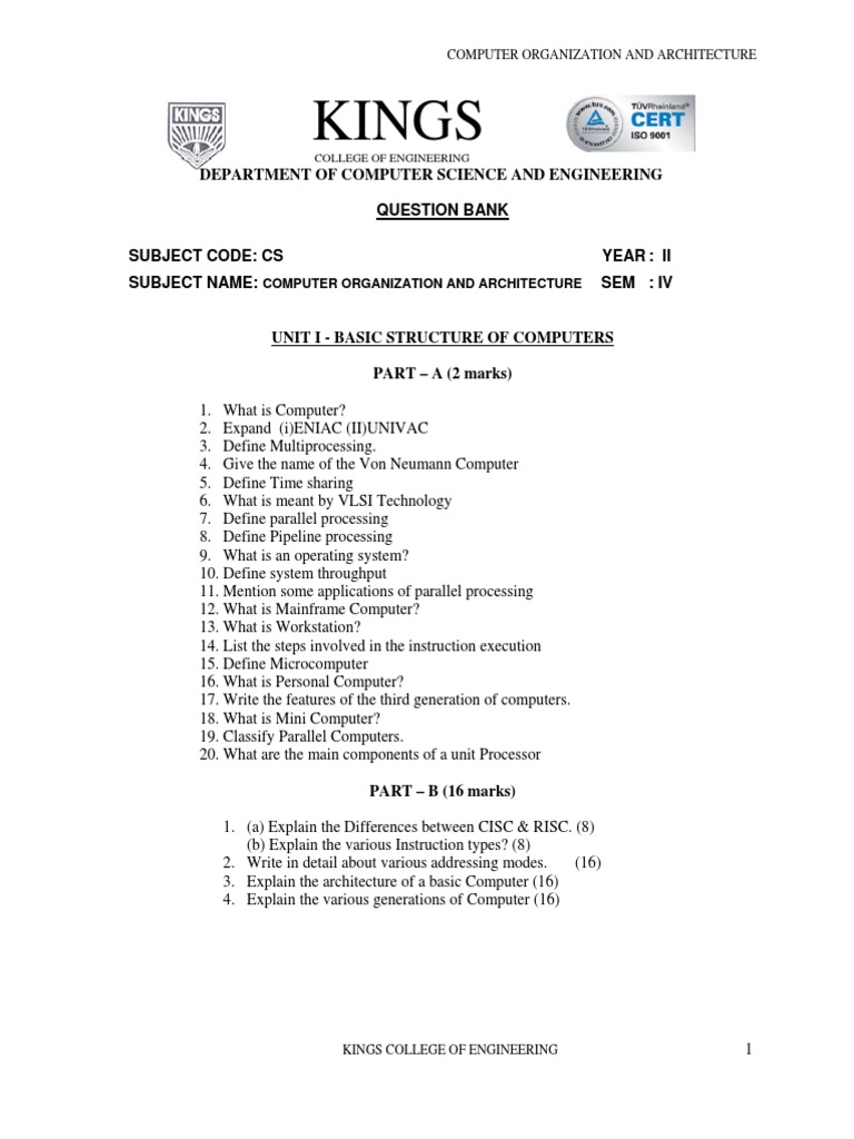 Computer Architecture & Organization | PDF | Computer Memory | Input/Output