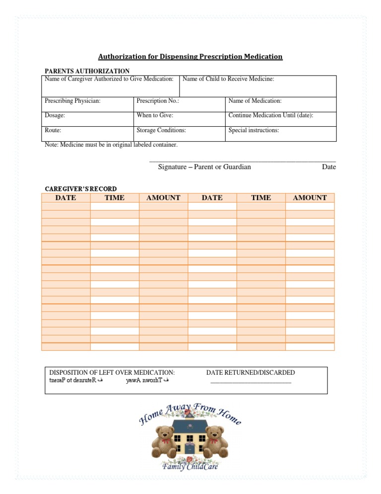 Medication Dispensing Authorization Form | PDF | Self-Improvement ...