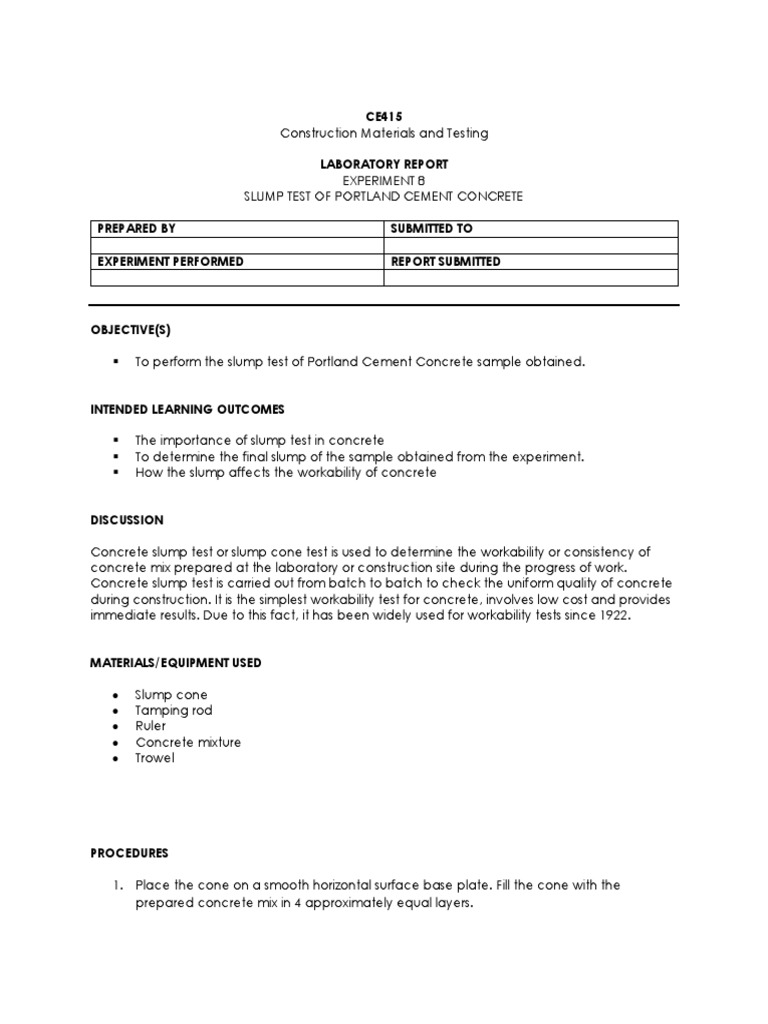 Slump Test of Portland Cement Concrete | PDF | Concrete | Civil Engineering