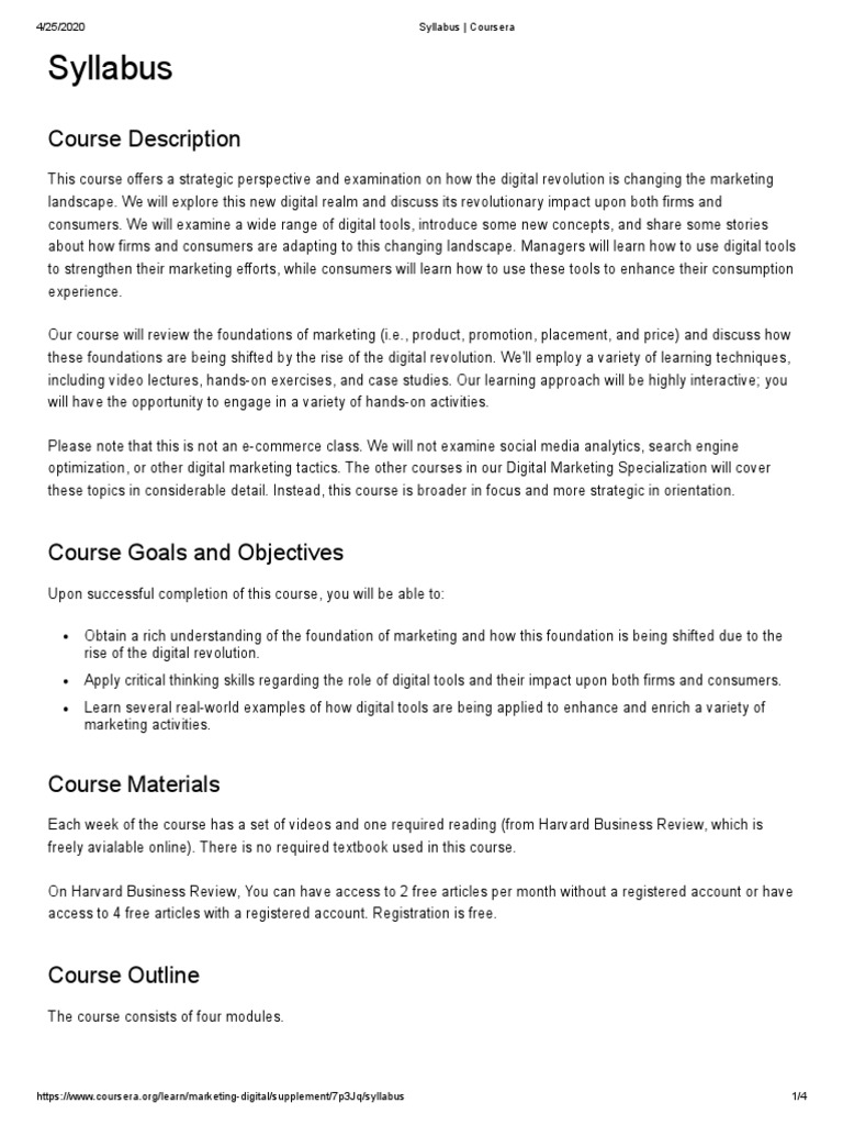 Syllabus - Coursera | PDF | Quiz | Digital Marketing