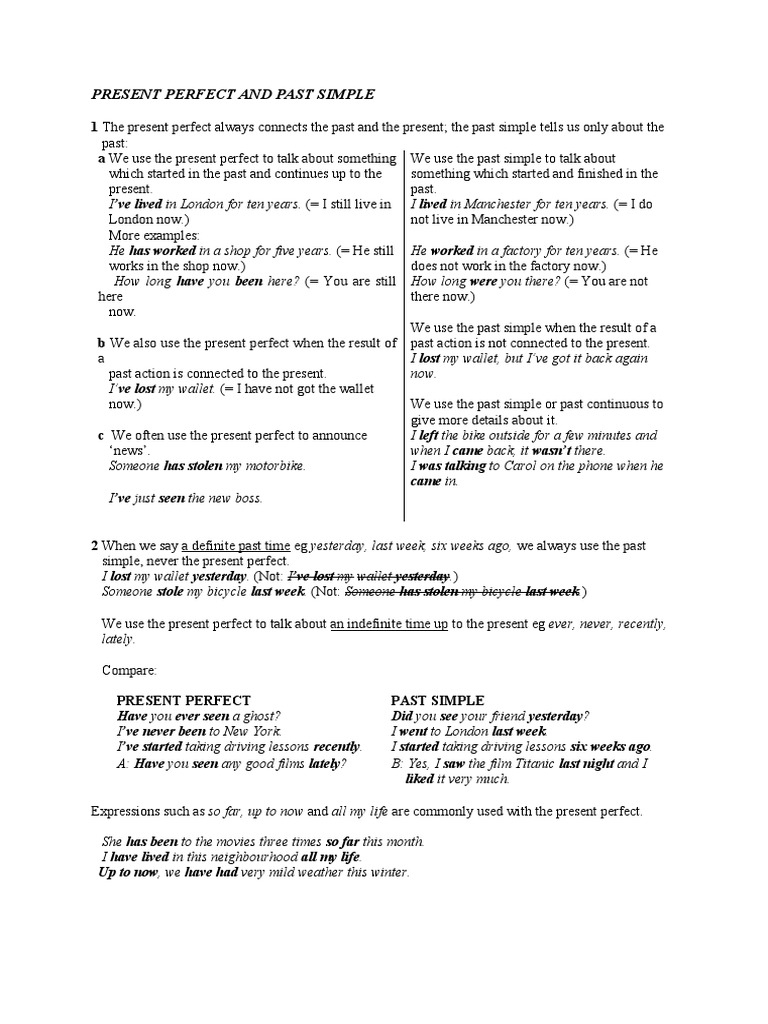 Present Perfect and Past Simple | PDF | Grammar