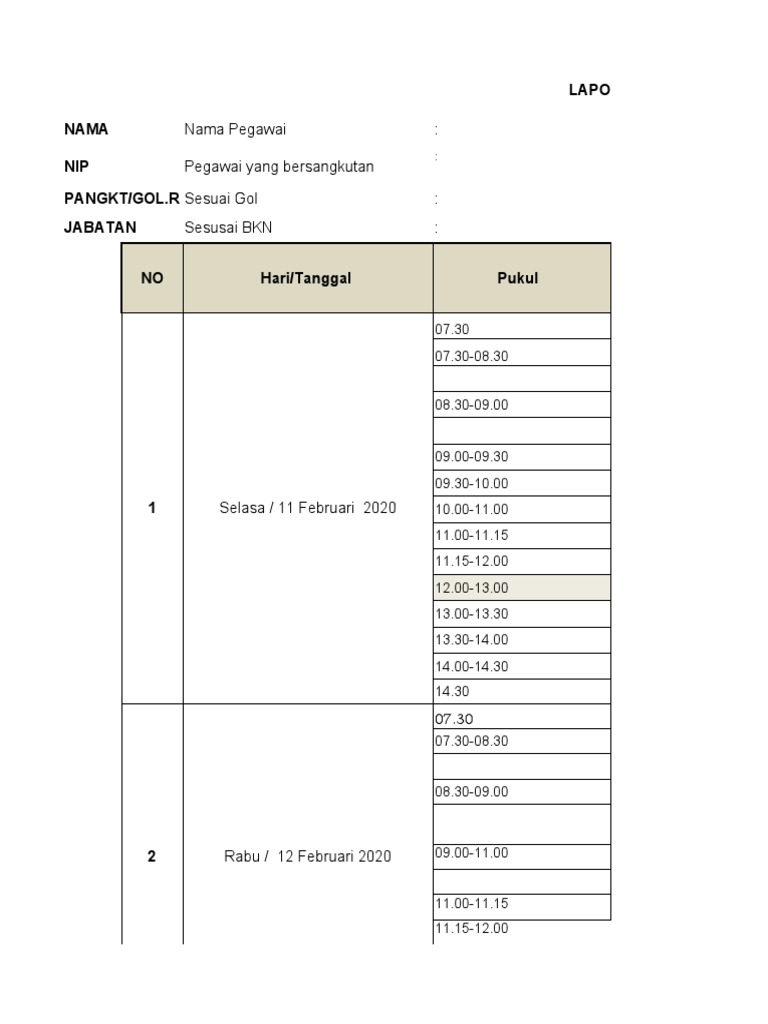 Contoh Form LKH Asn | PDF