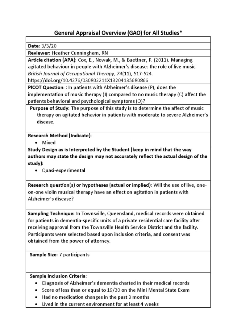 General Appraisal Overview (GAO) For All Studies : British Journal of ...