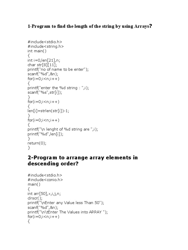 1 Program To Find The Length Of The String By Using Arrays Pdf Computer Programming Computing