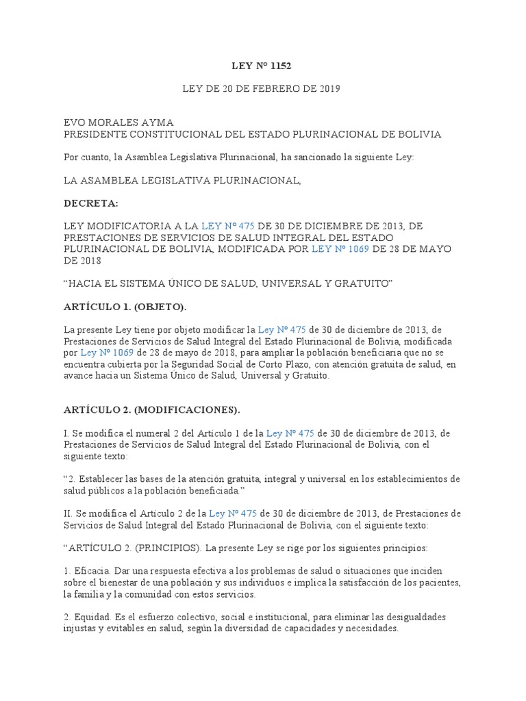 Ley 1152 SUS Bolivia | PDF | Hospital | Bolivia