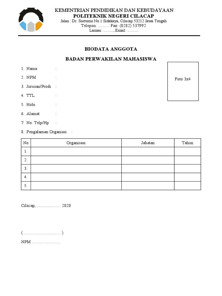 Format Biodata Anggota Mahasiswa | PDF | Karier & Perkembangan | Game ...