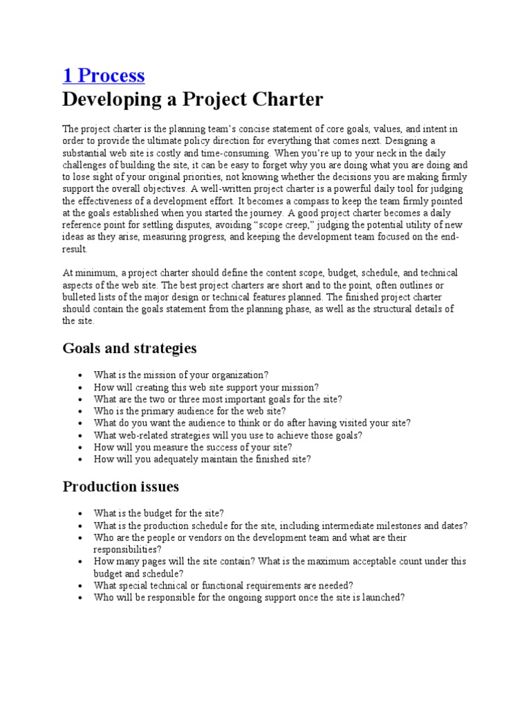 Developing A Project Charter: 1 Process | PDF | World Wide Web ...