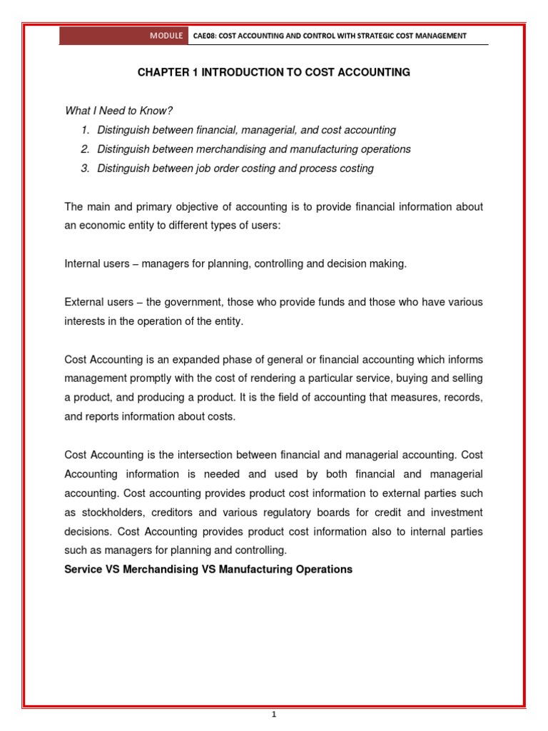 Chapter 1 Introduction To Cost Accounting | PDF | Cost Accounting ...