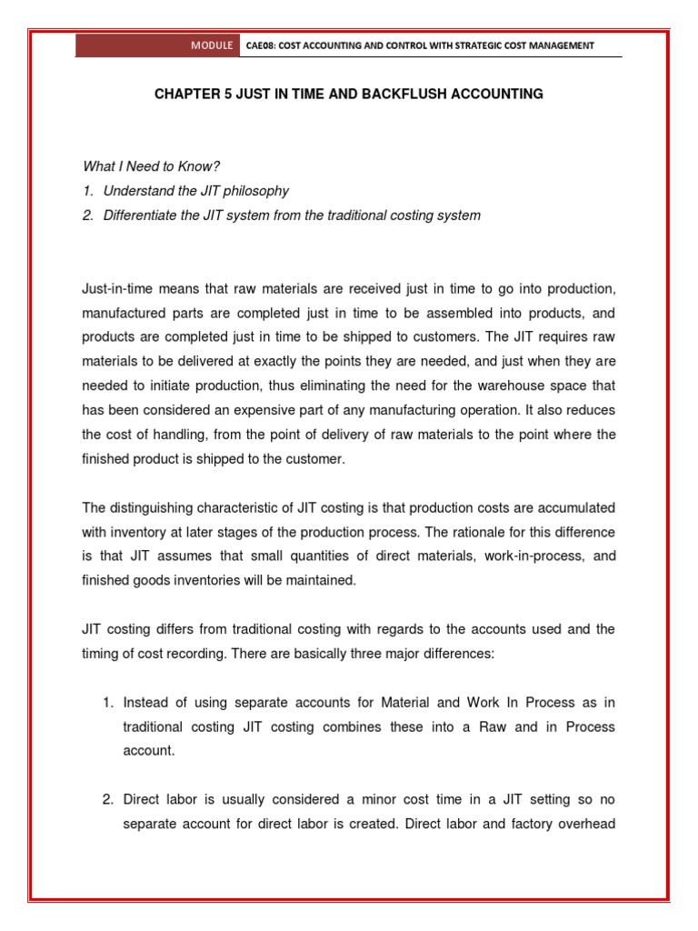 Chapter 5 Just in Time and Backflush Accounting | PDF | Inventory | Cost Of Goods Sold