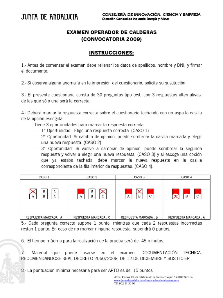 2009-Examen 2009 y Plantilla de Respuestas - Operador Industrial de ...
