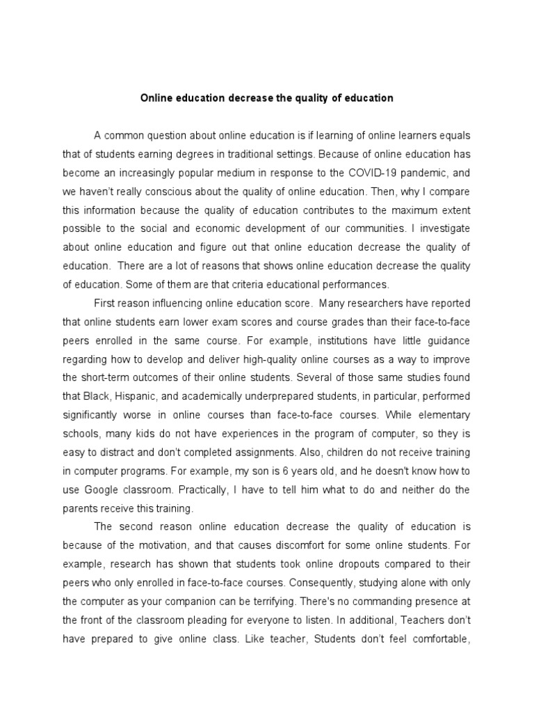 Online Education Decrease The Quality of Education | PDF | Educational ...