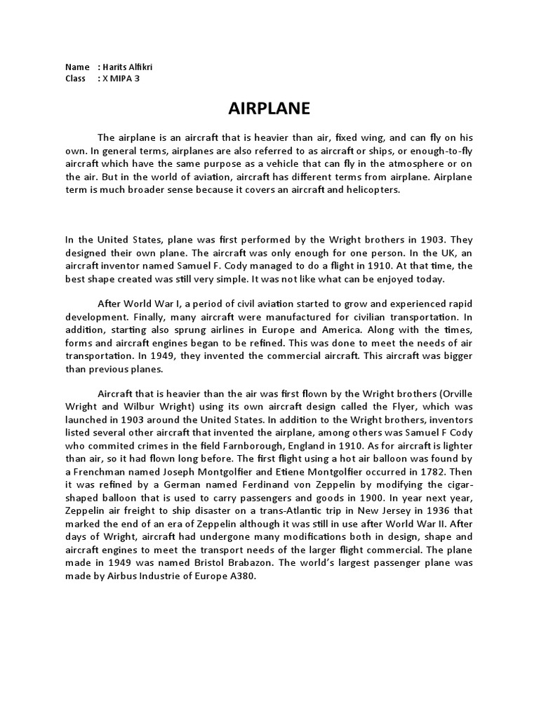 Factual Report Text Airplane Harits Alfikri X MIPA 3 | PDF | Wright ...