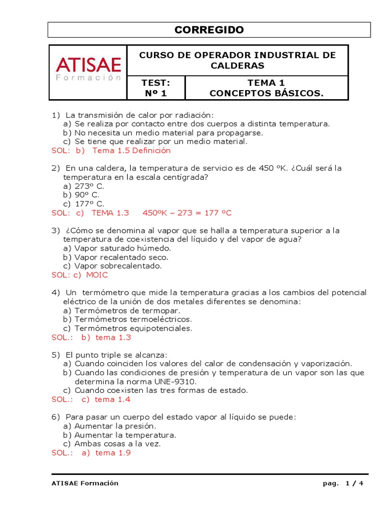 Respuestas Test 1 Tema 1 Conceptos B Sicos | PDF | Vapor | Temperatura