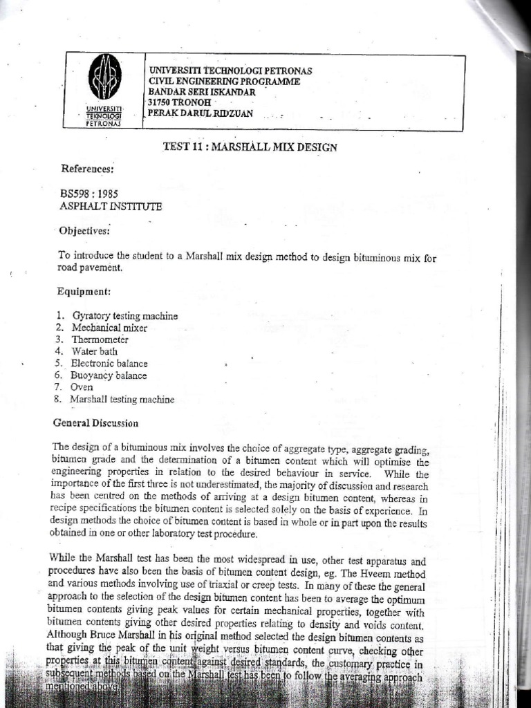 Lab Manual Marshall Mix Design | PDF | Materials | Nature