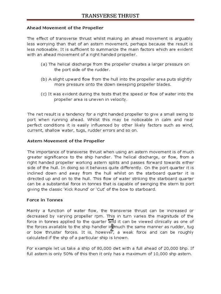 Transverse Thrust: Ahead Movement of The Propeller | PDF | Propeller ...