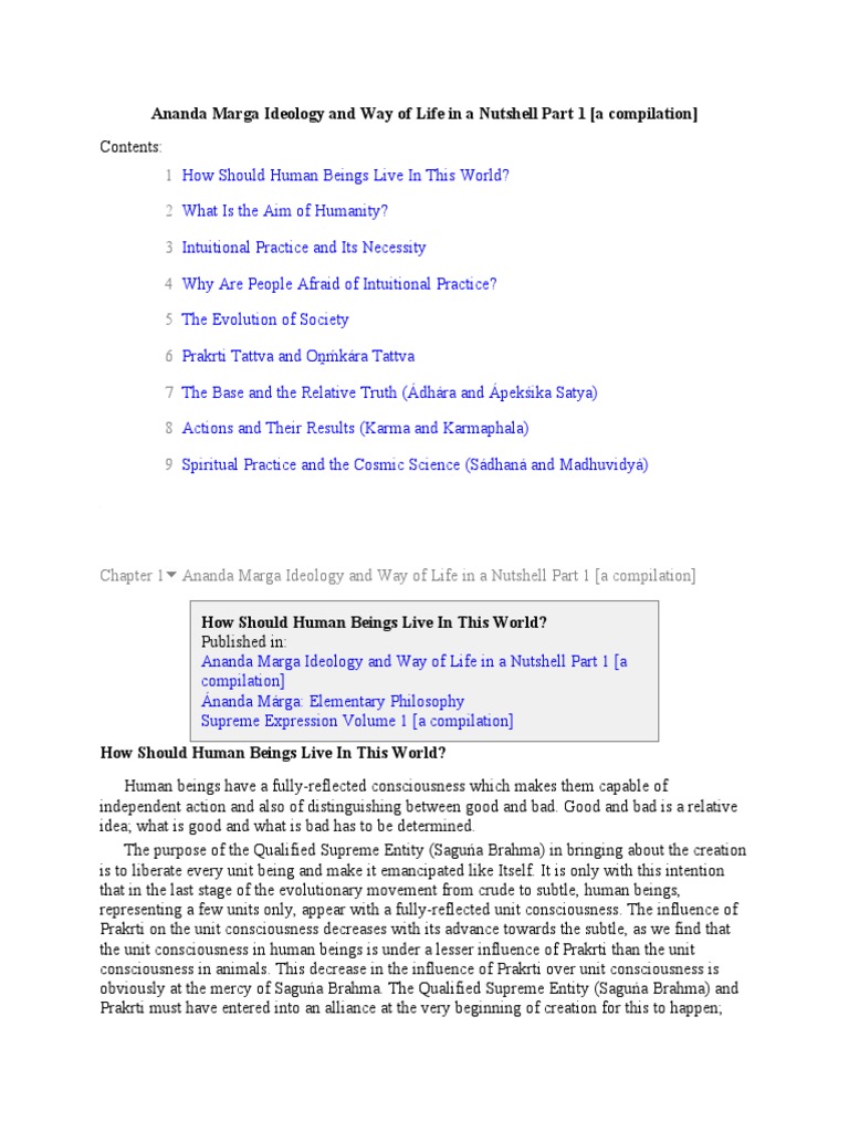 Ananda Marga Ideology and Way of Life in A Nutshell Part 1 | PDF ...