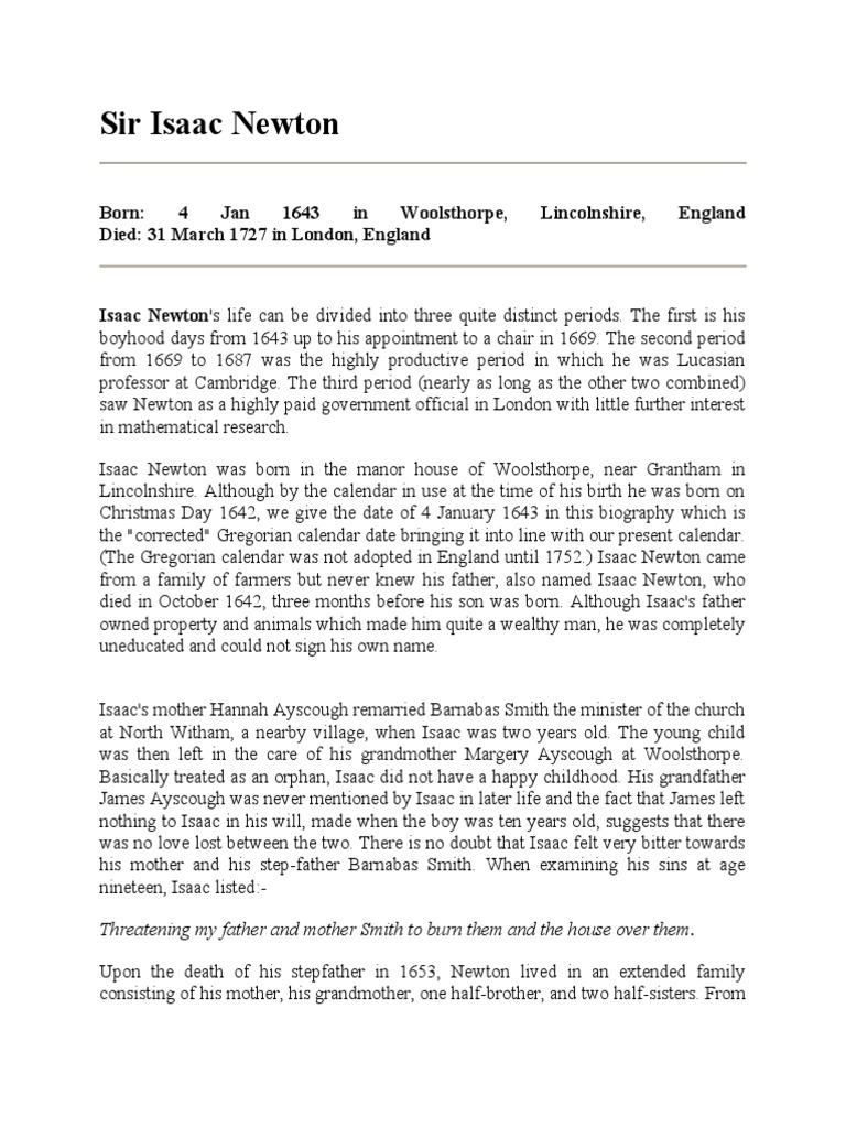 The Early Life and Educational Journey of Isaac Newton: From an ...