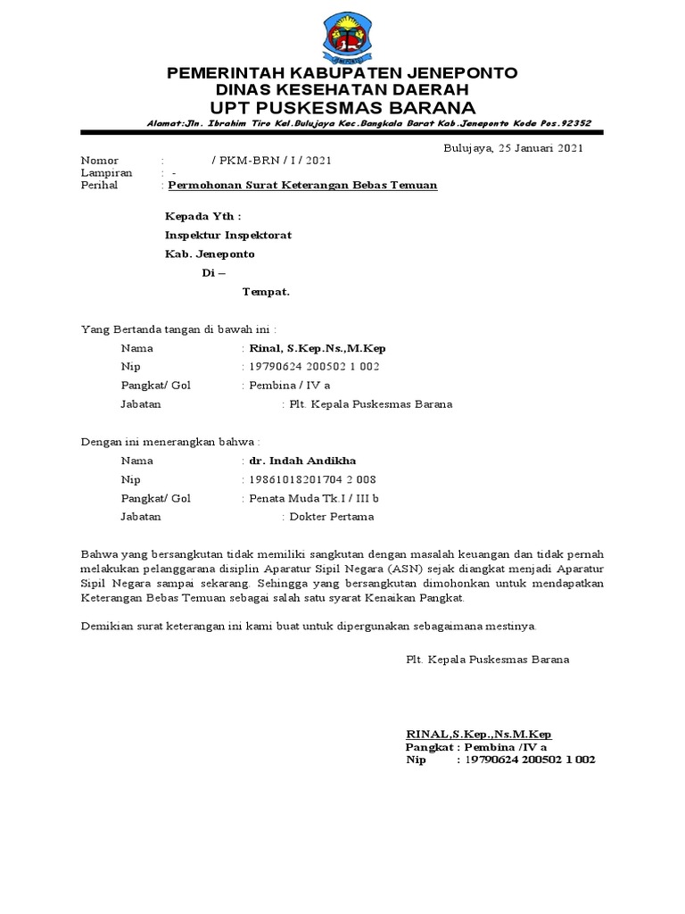 Surat Pengantar Bebas Temuan | PDF