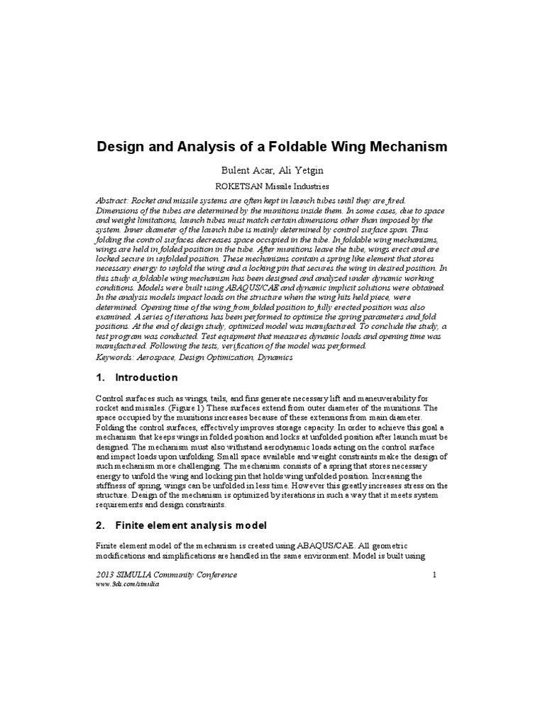 Design and Analysis of A Foldable Wing Mechanism: Bulent Acar, Ali ...