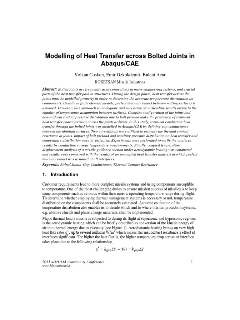 Modelling of Heat Transfer Across Bolted Joints in Abaqus/CAE | PDF ...