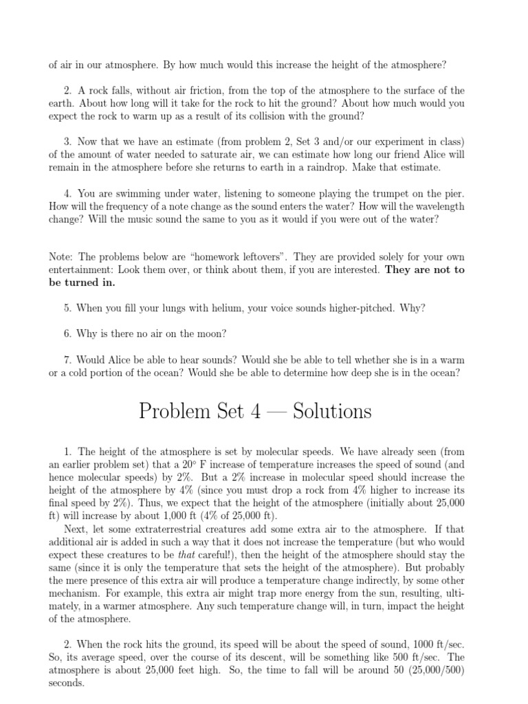 Problem Set 4 - Solutions | PDF | Atmosphere Of Earth | Atmosphere