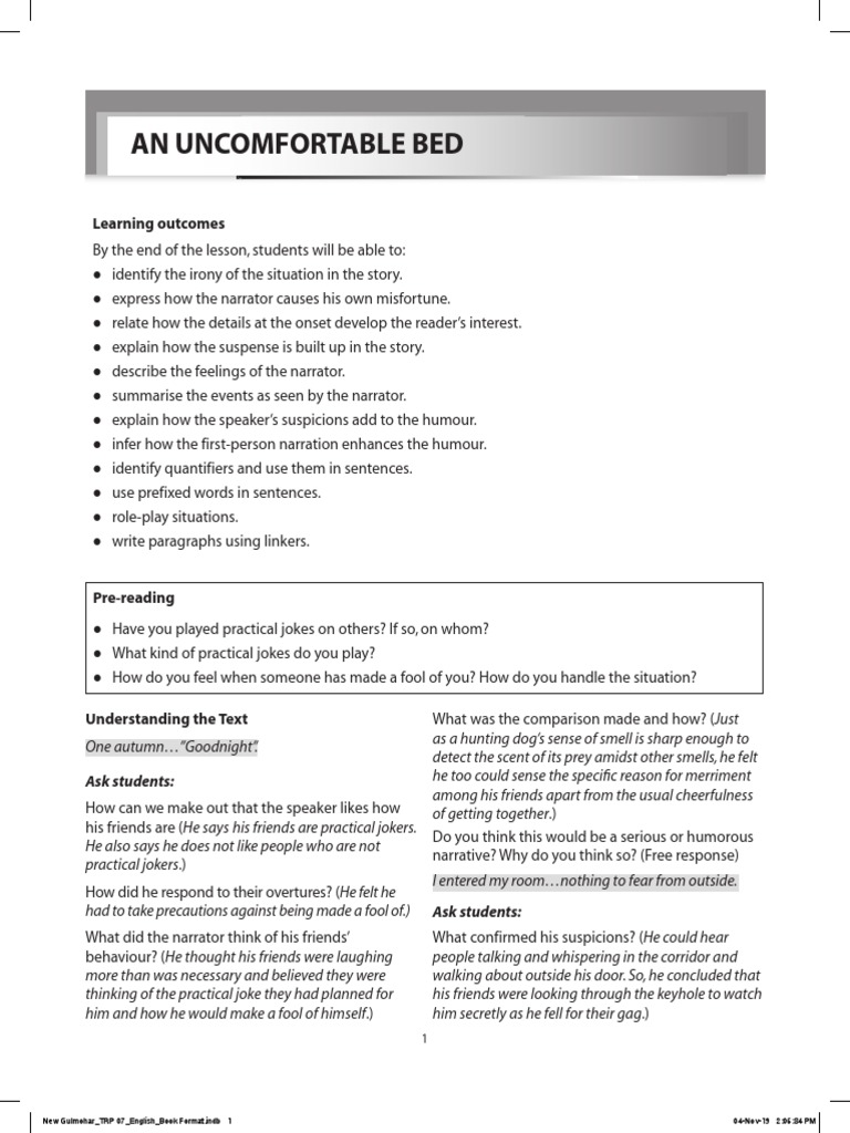 O7 Eng CH 1 An Uncomfortable Bed | PDF | Jokes | Noun